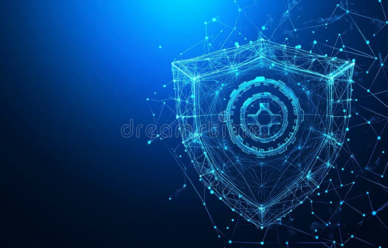 Protective Blue Guard Shield and Cogwheels. Insurance, Cyber Security ...