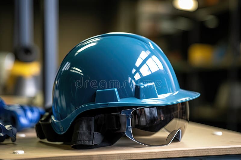 Protective Blue Hardhat for Construction Workers in Factory Workplace ...