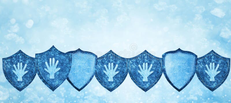 Protective Blue Ice Shields with Hands, Symbolizing Safety and Security ...