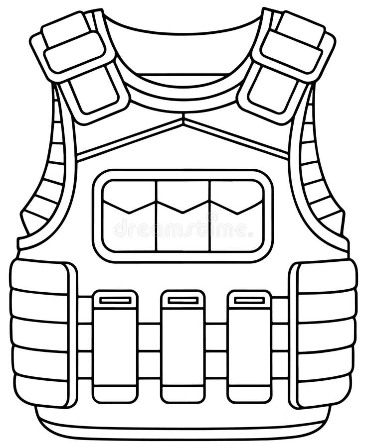Protective Body Armor in Outlined Vector for Combat Themed ...