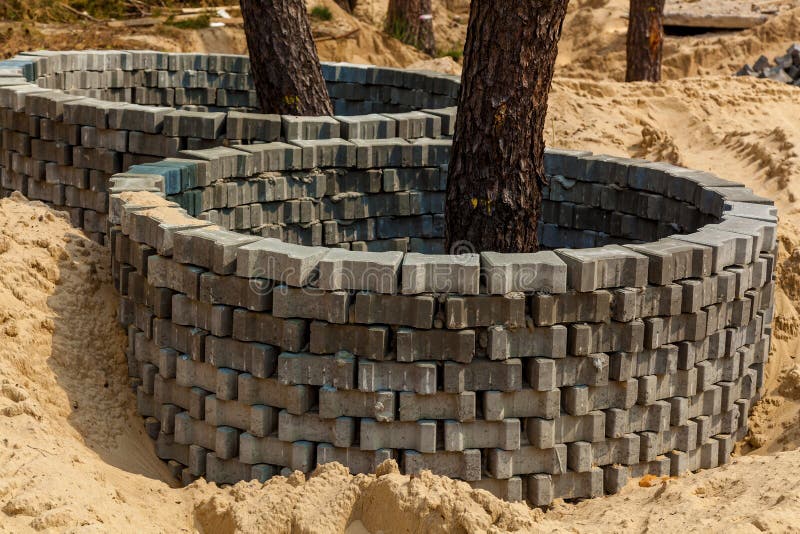 Protective Brick Rings Around Trees Stock Image - Image of countryside ...