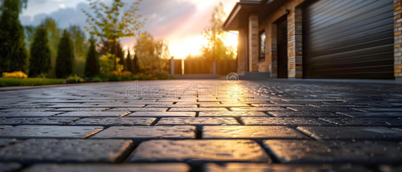 Protective Brick Sealant in Modern Driveway Construction. Concept ...