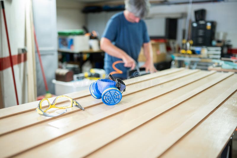 Protective Elements for a Wood Worker in His Small Workshop Stock Image ...