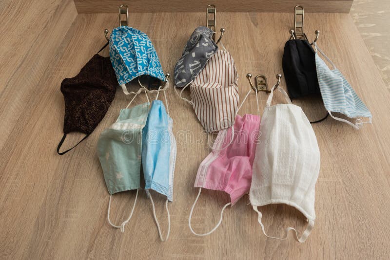 Protective Face Masks Hanging in the Hallway Stock Photo - Image of ...