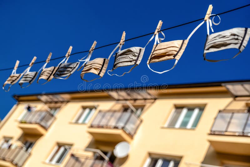 Protective Face Masks Hanging on the Line Stock Image - Image of ...