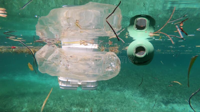 Protective Face Masks and Plastic Trash Floating Under Water. Pollution ...