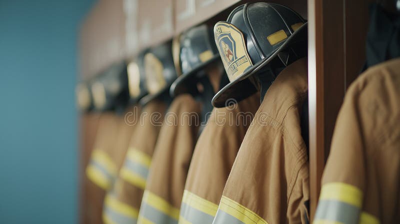Protective Firefighting Equipment Neatly Arranged Inside Metal Storage ...
