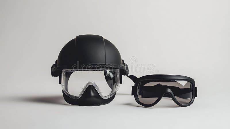 Protective Gear Including Black Helmet and Safety Goggles for Workplace ...
