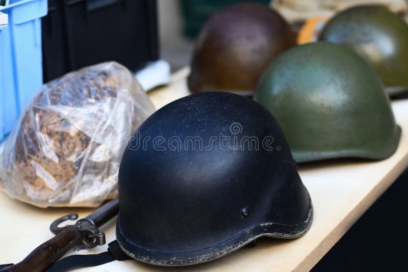 Protective German Helmets during World War II Stock Image - Image of ...