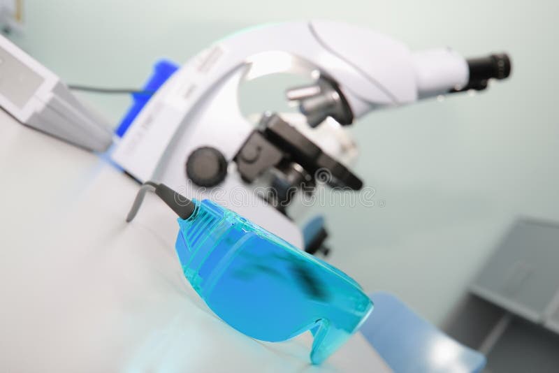 Protective Glasses in a Modern Laboratory Stock Image - Image of ...