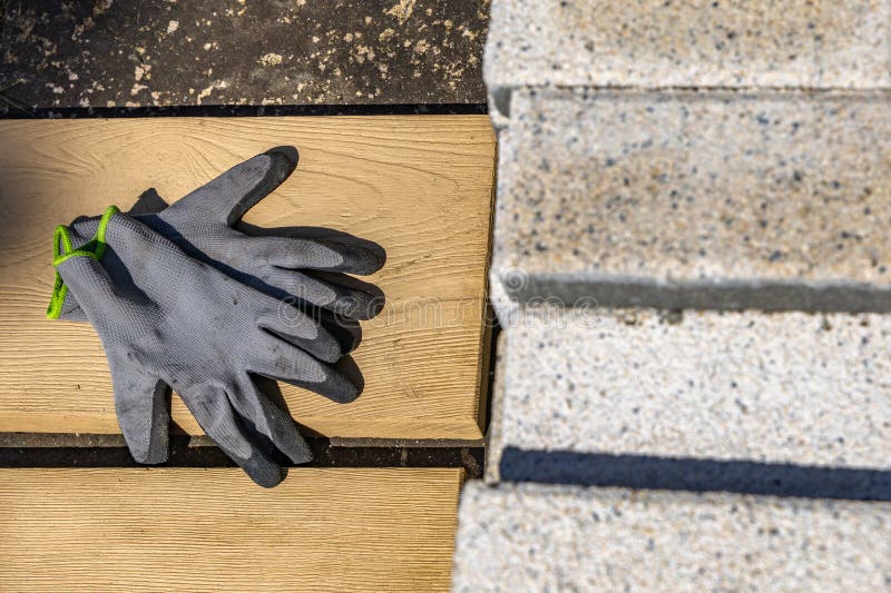 Protective Gloves Bricklayer Placed Granite Block Personal Equipment ...