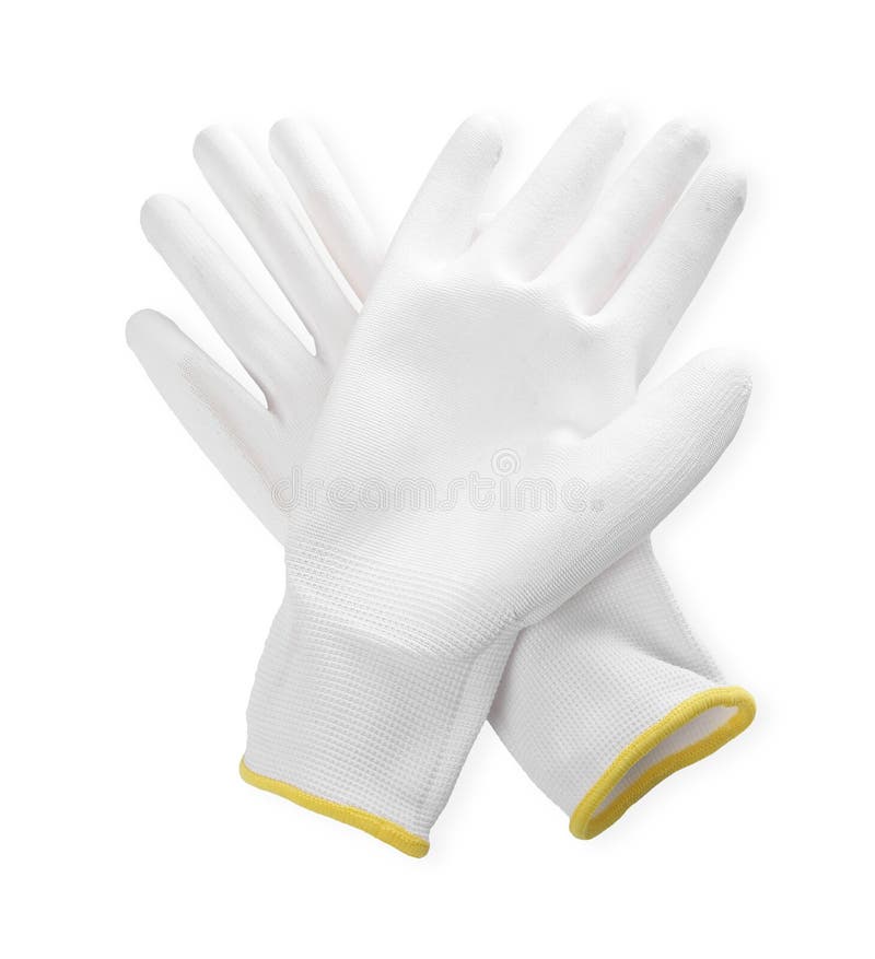Protective Gloves Isolated on White, Top View. Safety Equipment Stock ...