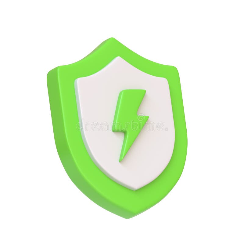 Protective Green Shield Featuring a Lightning Bolt, Symbolizing Energy ...