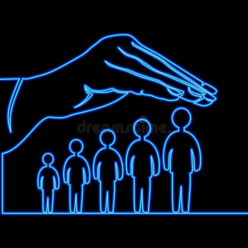 Protective Hand Covers a Group Support, and Cohesion Icon Neon Glow ...