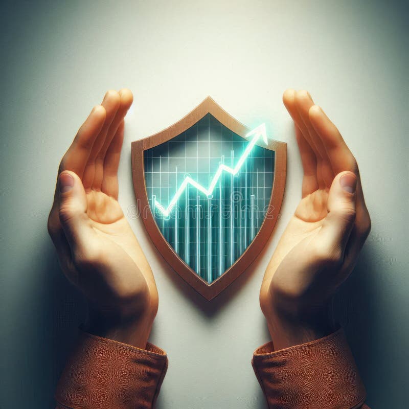 Protective Hands Around the Shield with a Growth Graph. Stock Image ...