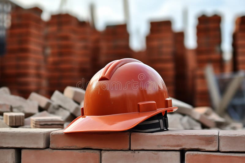 Protective Helmet on Brick Wall at Construction Site. Generative AI ...