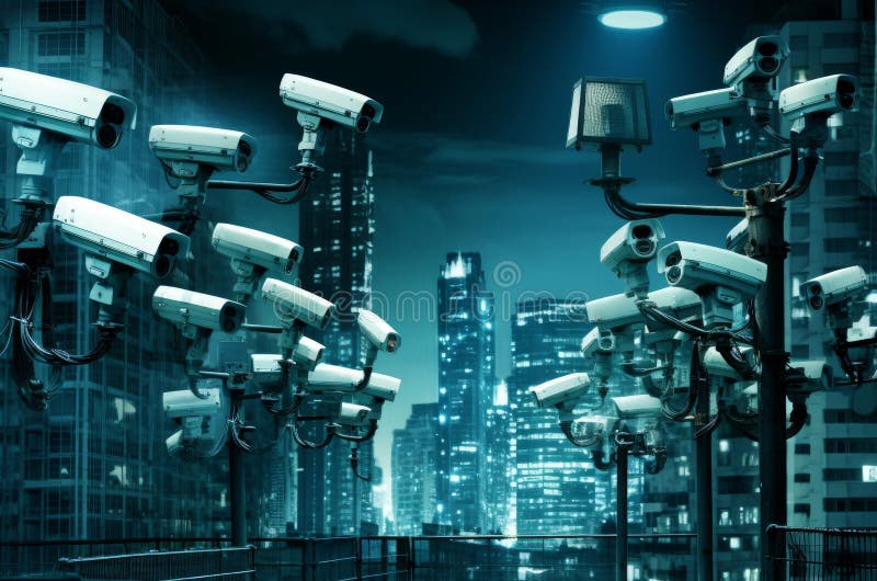 Protective Lots Cctv Security Cameras. Generate Ai Stock Illustration ...
