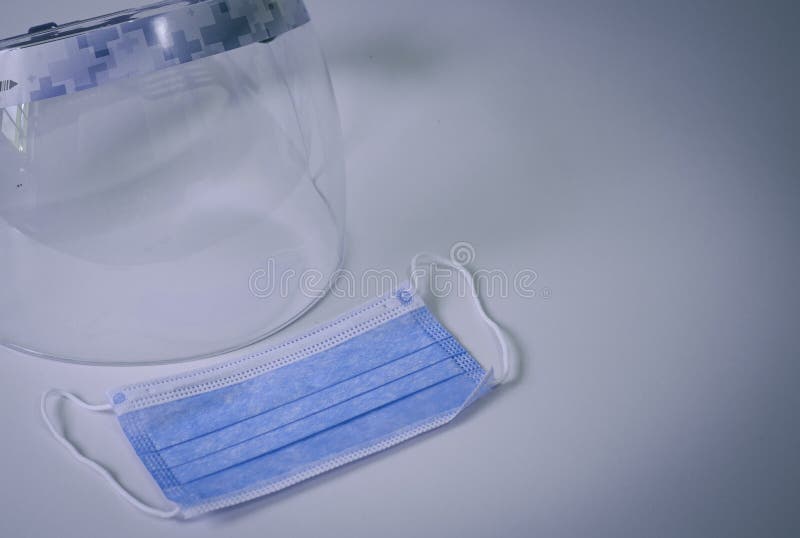 Protective Medical Face Mask and Shield Close Up Stock Image - Image of ...