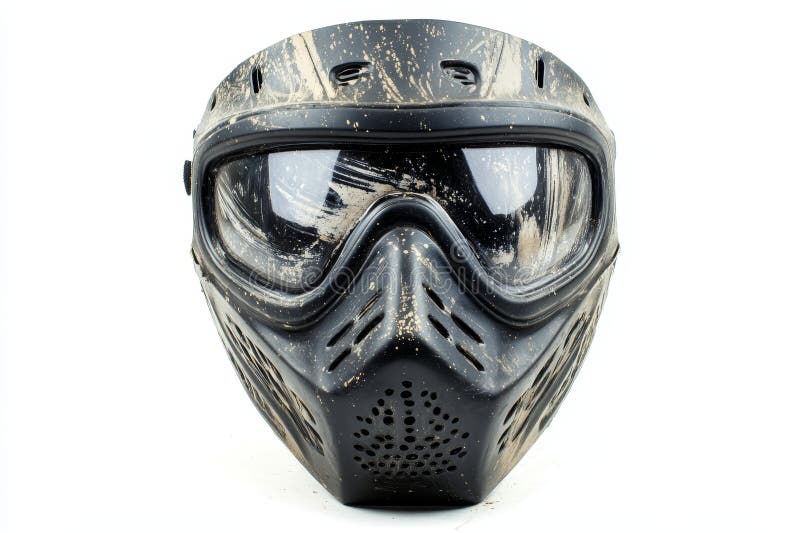Protective Paintball Mask Featuring Paintball Impact Marks and Splatter ...