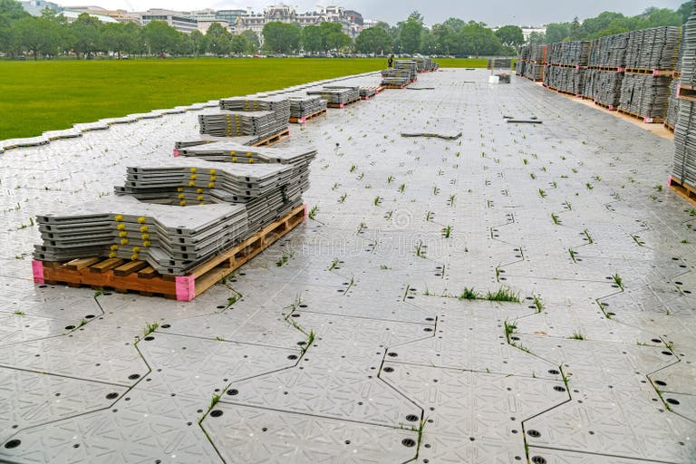 Protective Plastic Tiles To Protect Grass during Mass Events Stock ...