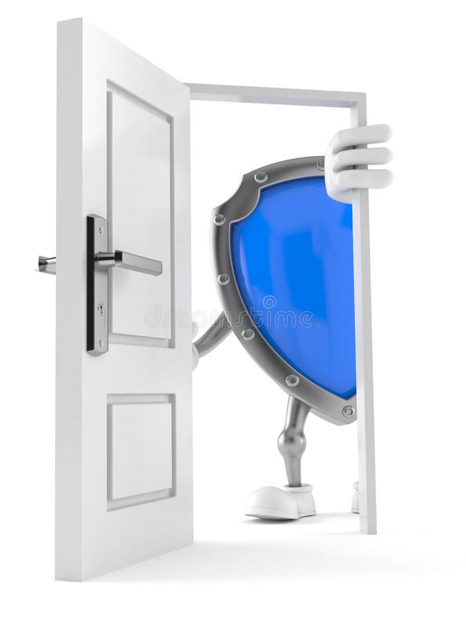 Protective Shield Character Standing Close To Open Door Stock ...