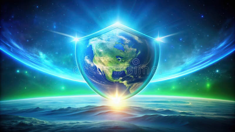 Protective Shield Enveloping a Planet in a Cosmic Scene with Glowing ...