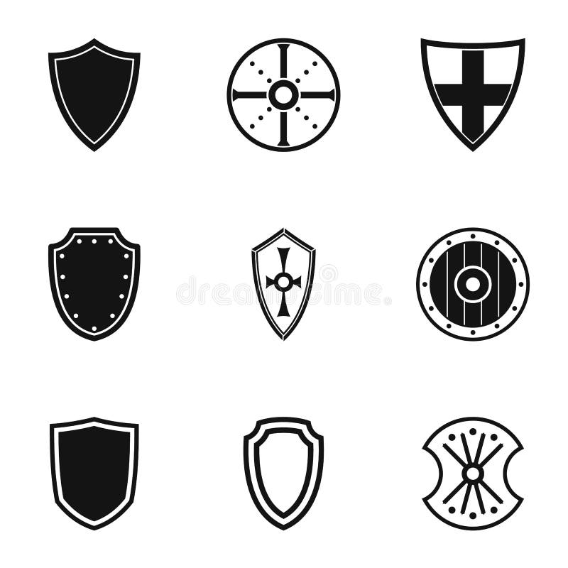 Protective Shield Icons Set, Simple Style Stock Vector - Illustration ...