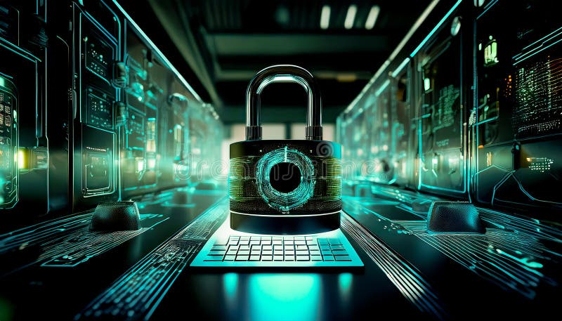 Protective Shield Padlock on a Data Center Room. Cybersecurity, Cyber ...