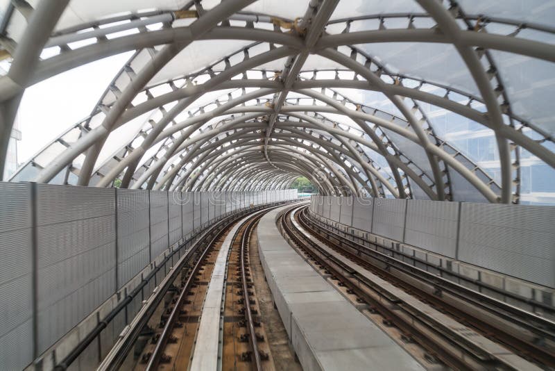 Protective Sound Barrier Wall Along Elevated Train Rail Line Stock ...