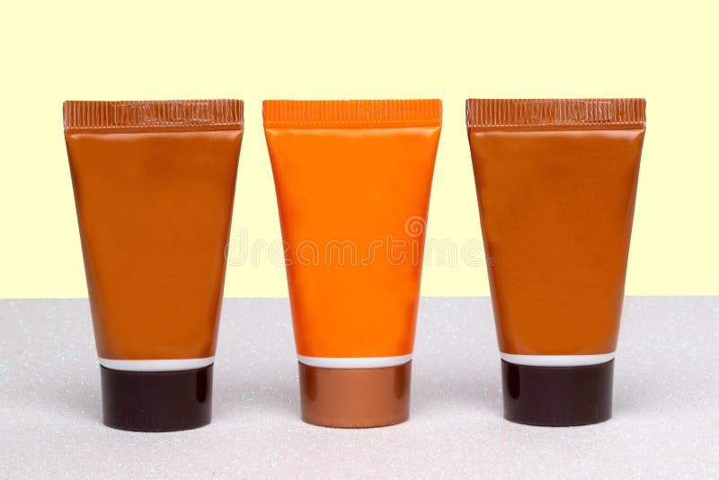 Protective Sunscreen. a Collection of Three Empty Bottles or Tubes of ...