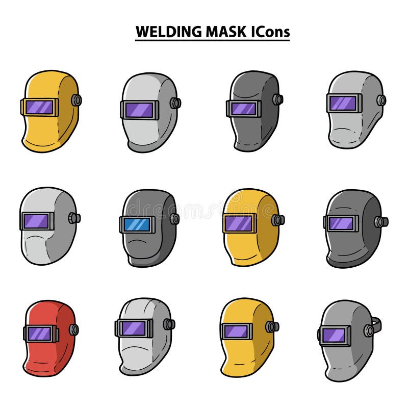 Protective Welding Equipment Masks and Helmets Vector Set Stock Vector ...