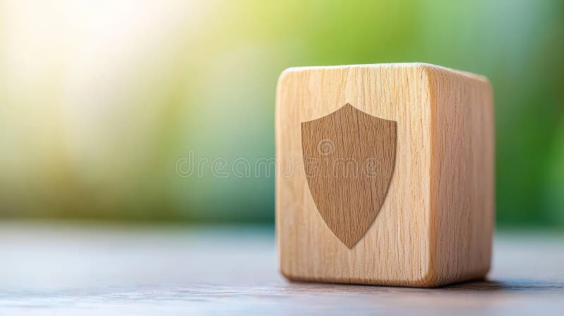 Protective Wooden Block Shield Icon for Security and Data Protection ...
