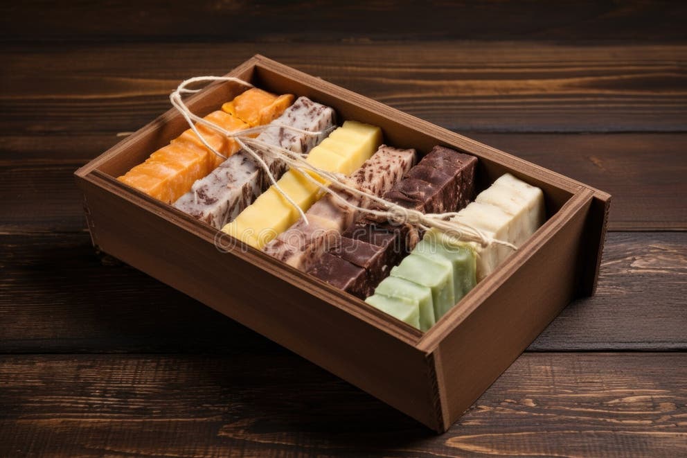 Protein Bars Assorted in a Wooden Box Stock Image - Image of nutrition ...