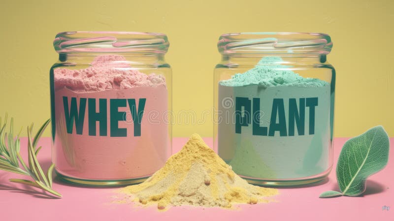 Protein Comparison Concept with Whey and Plant Protein Powder on ...