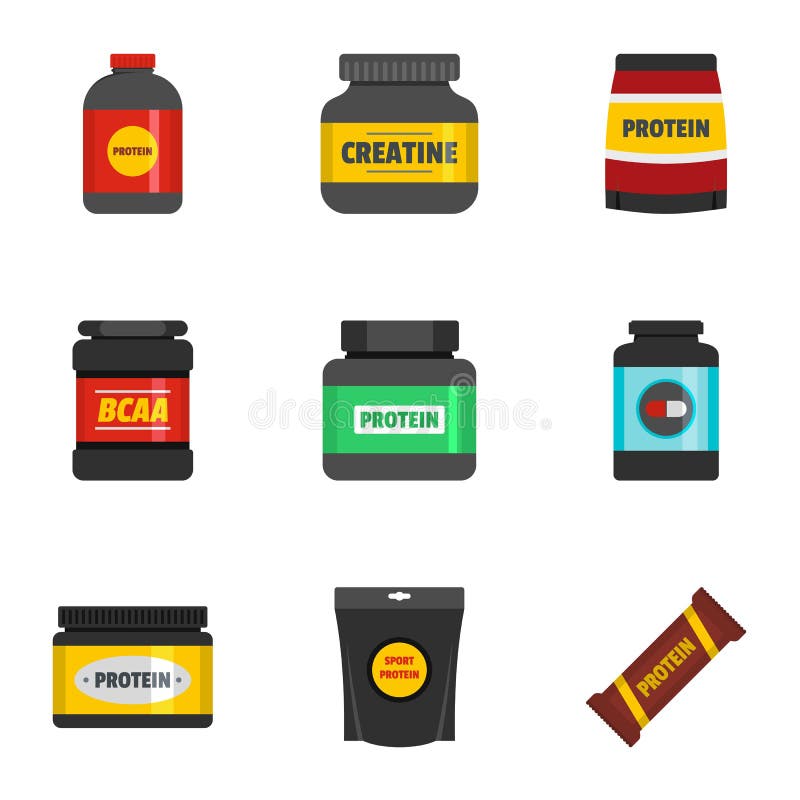 Protein Icons Set, Flat Style Stock Vector - Illustration of medicine ...
