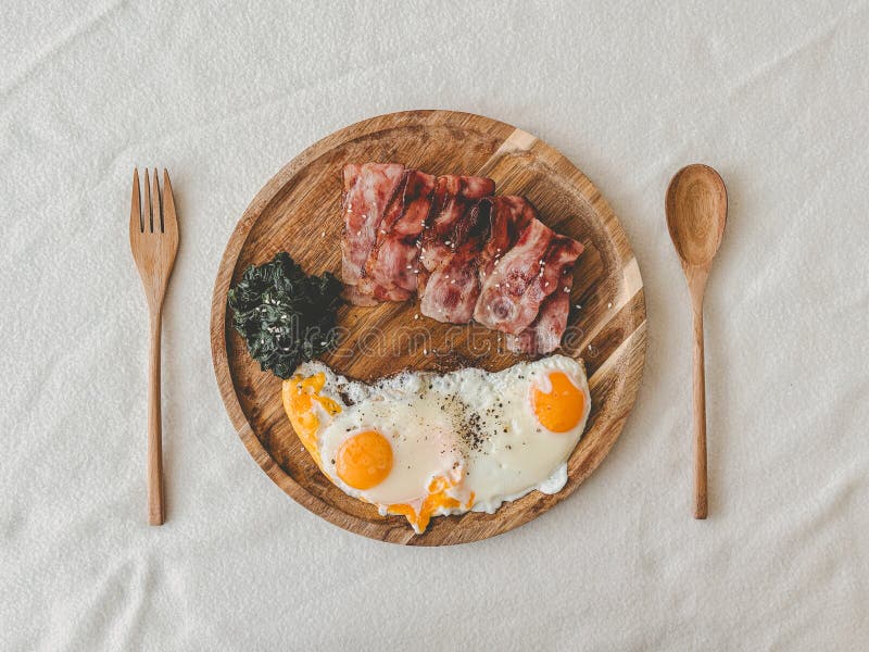 Protein Keto Diet Breakfast Meal of Bacon Spinach and Eggs. Stock Image ...