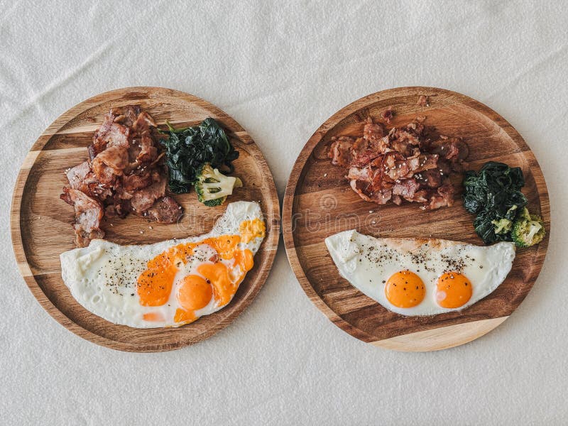 Protein Keto Diet Breakfast Meal of Bacon Spinach and Eggs. Stock Photo ...