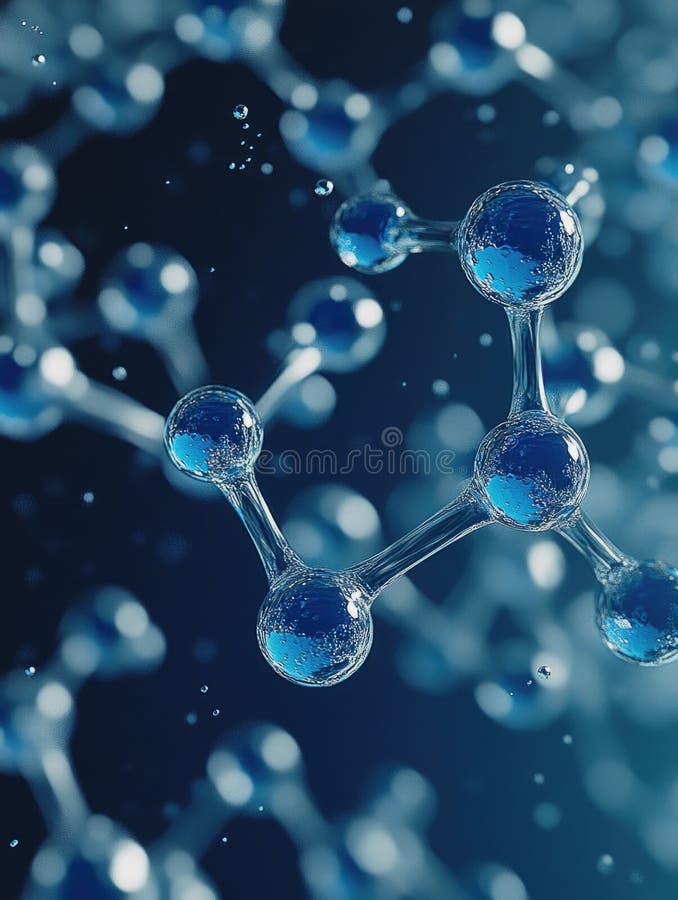 Protein Molecular Structure with Water Droplets and Ice Crystals. Stock ...