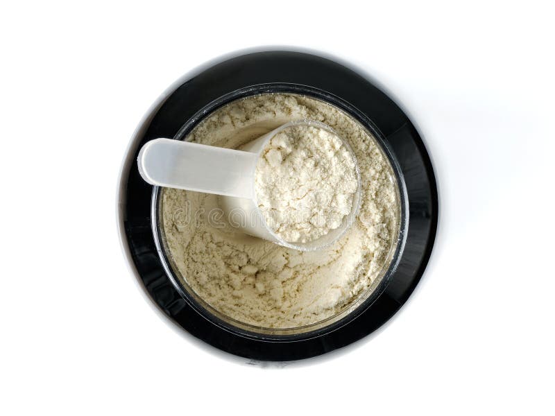 Protein Powder in Black Plastic Container Seen Directly Above. Stock ...