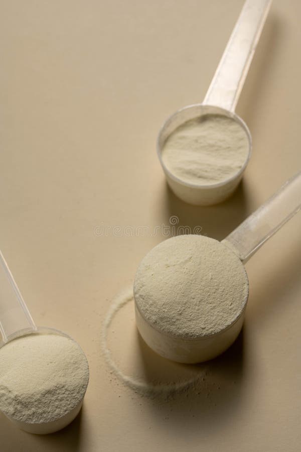 Protein Powder in a Measuring Scoops, Copy Space Stock Photo - Image of ...