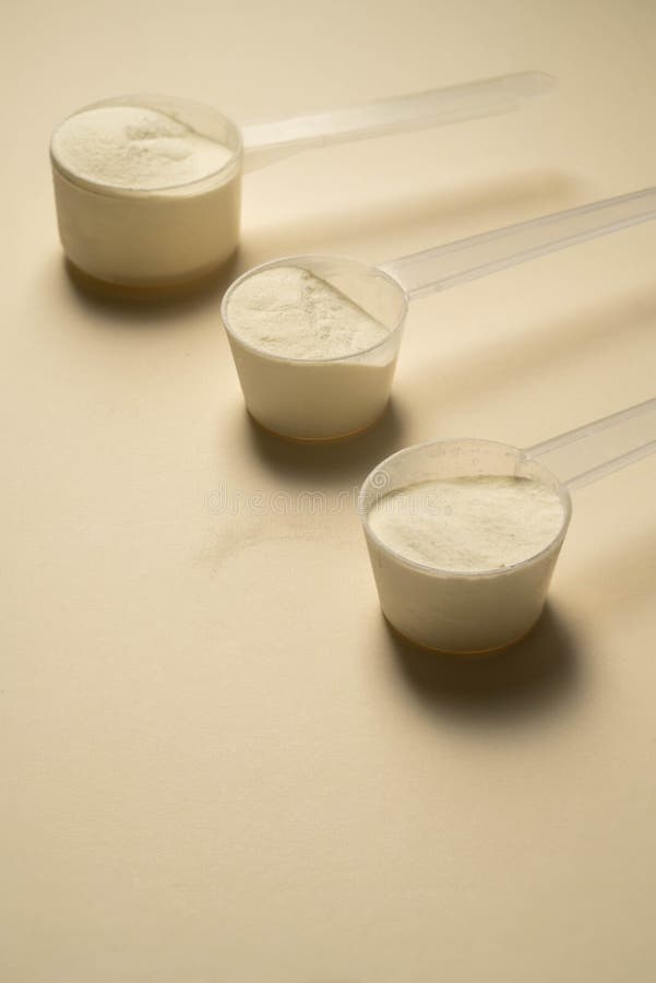 Protein Powder in a Measuring Scoops, Copy Space Stock Photo - Image of ...