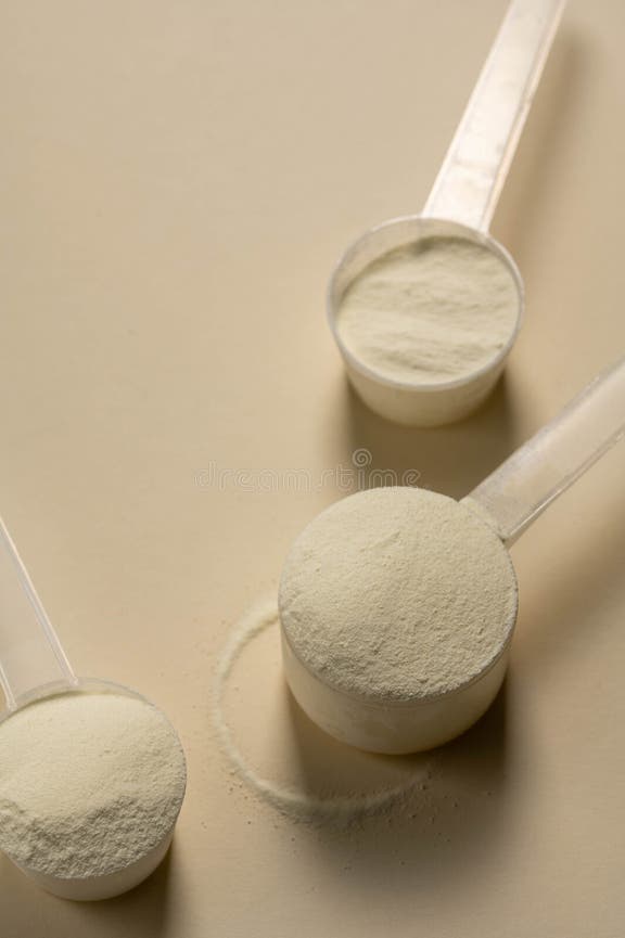 Protein Powder in a Measuring Scoops, Copy Space Stock Photo - Image of ...