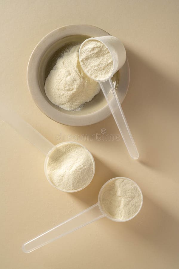Protein Powder in a Measuring Scoops, Top View Stock Image - Image of ...