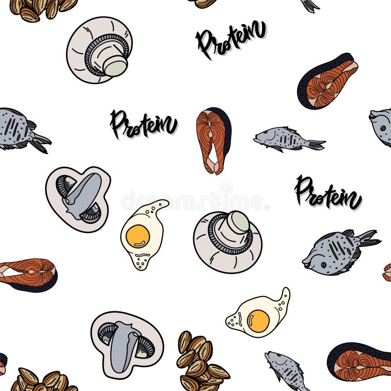 Protein Seamless Pattern. Seamless Pattern with Healthy Food and ...