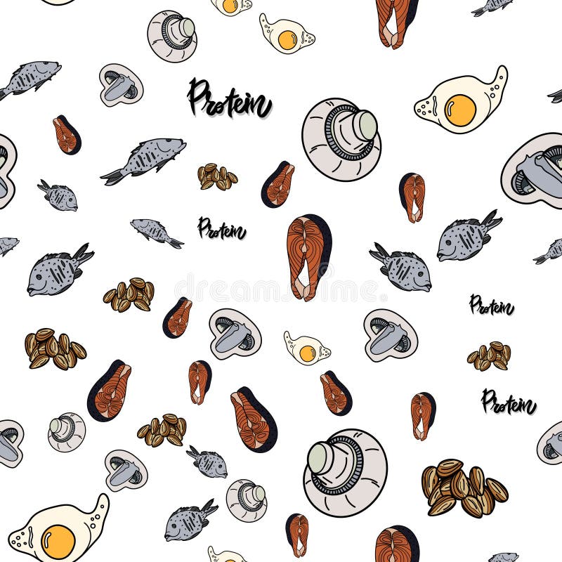 Protein Seamless Pattern. Seamless Pattern with Healthy Food and ...