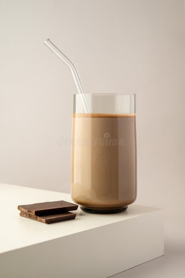 Protein Shake, Drink with Protein Rice Powder with Glass Straw. Stock ...