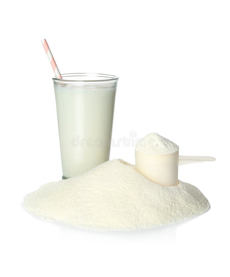Protein Shake in Glass and Powder Isolated Stock Photo - Image of ...