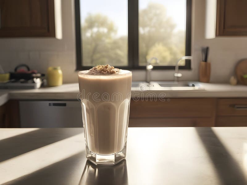 Protein Shake Glass in the Warm Glow of Afternoon Light, Kitchen ...