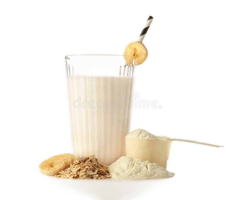 Glass of Protein Shake on White Background Stock Photo - Image of ...