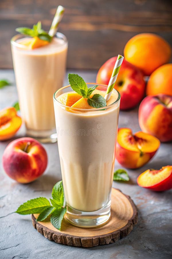 Protein Shake with Peach Milkshake Stock Illustration - Illustration of ...